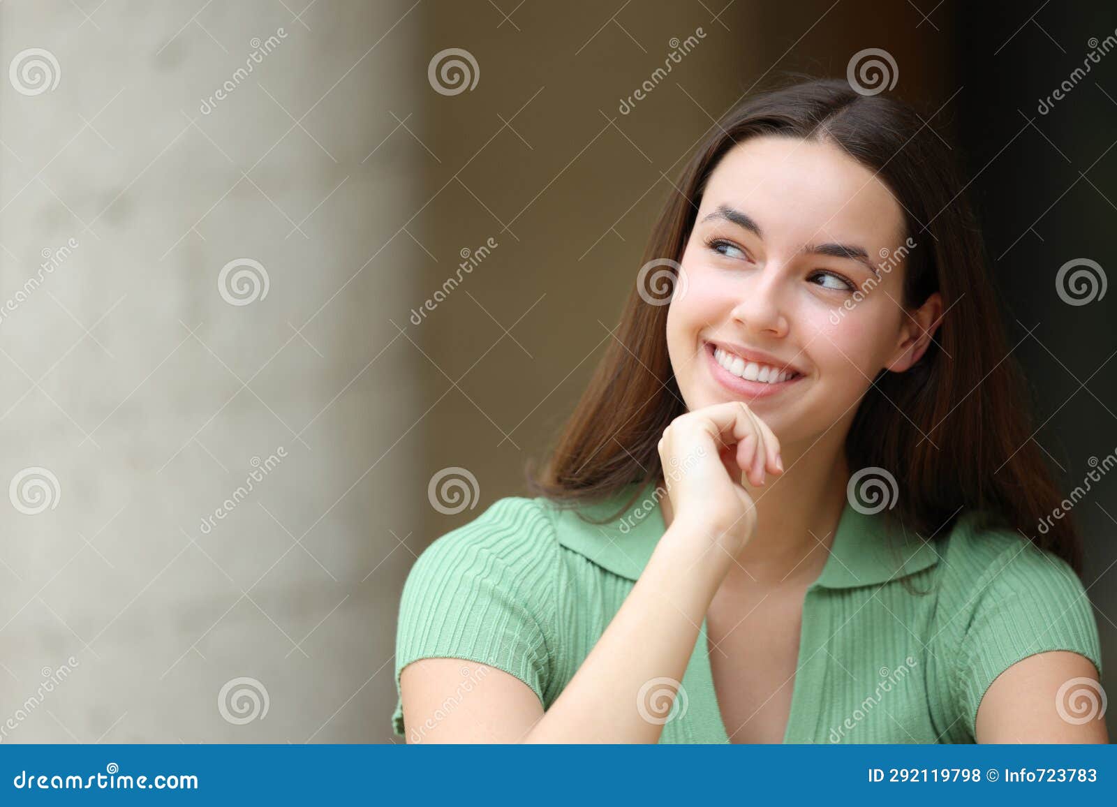 Woman in the Street Thinking Looking at Side Stock Photo - Image of ...