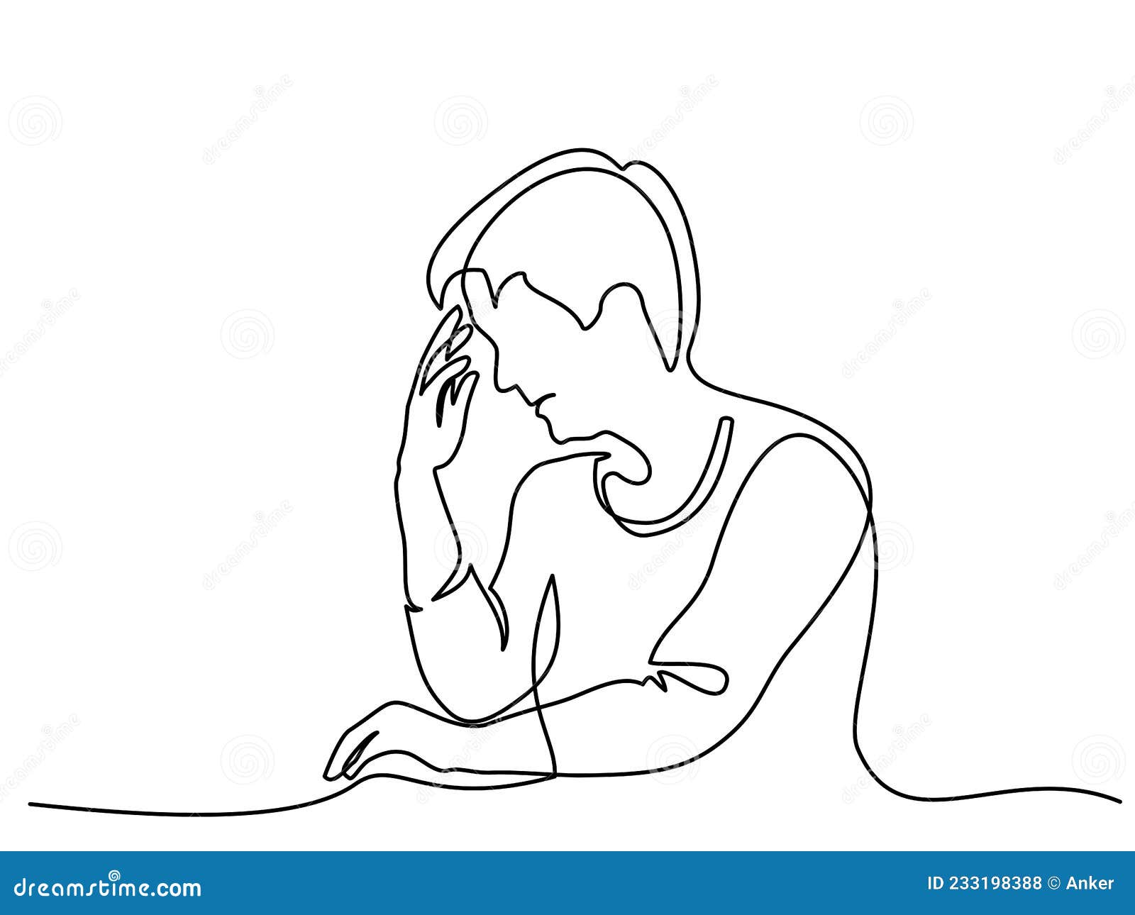 Woman in Stress Dispair. Continuous One Line Drawing Stock Vector ...