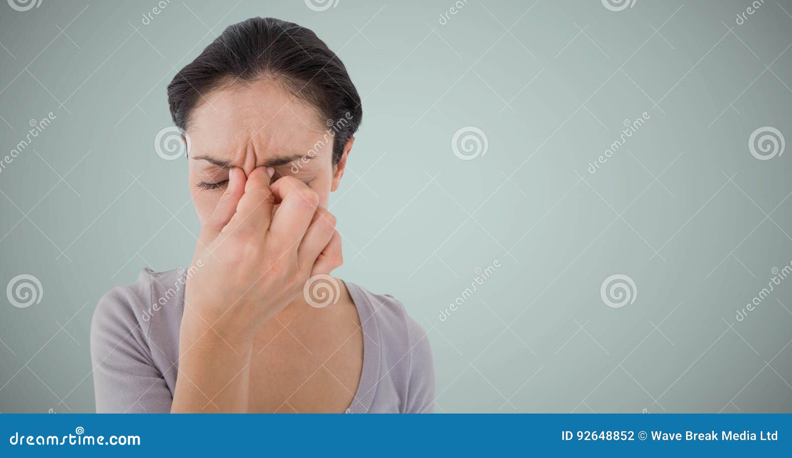 Woman Stressed Against Light Blue Background Stock Photo - Image of ...