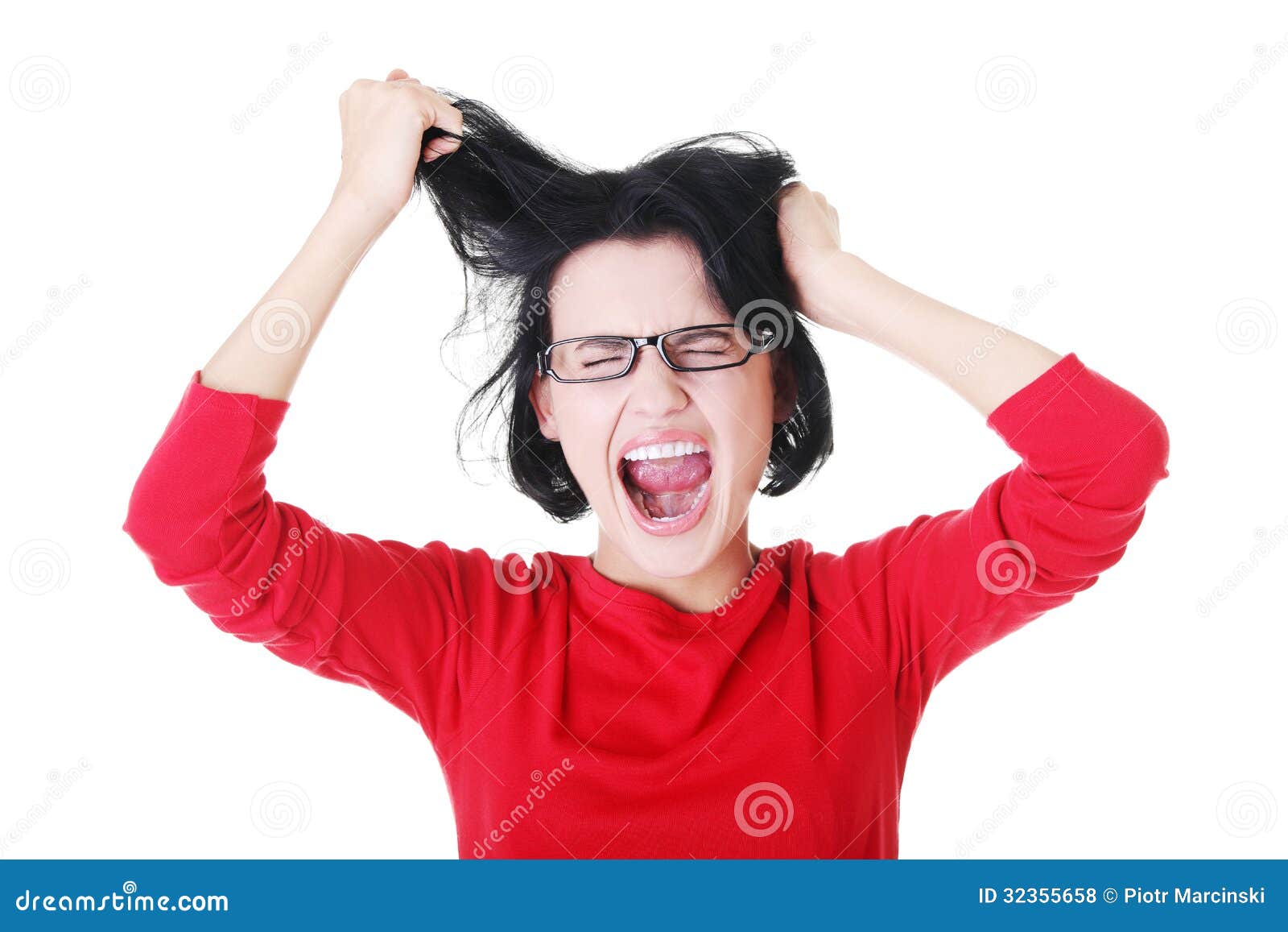Woman Stressed is Going Crazy Pulling Her Hair. Stock Photo - Image of ...