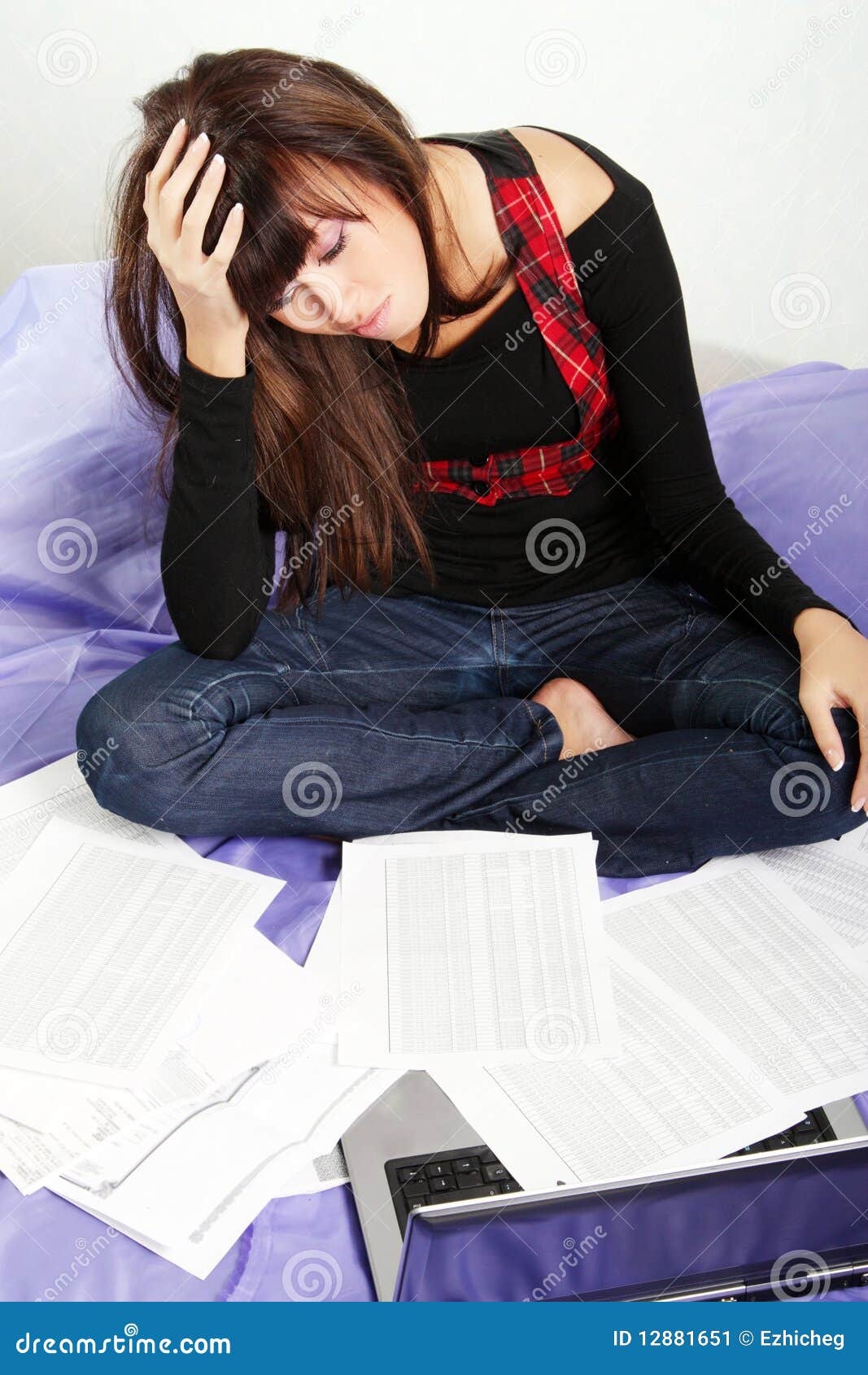 Woman stressed over bills stock image. Image of adversity - 12881651