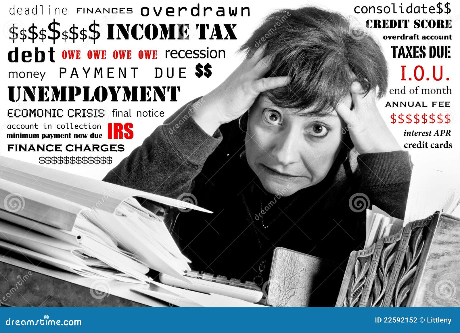 Woman Stressed Over Finances Stock Photo - Image of money, debt: 22592152