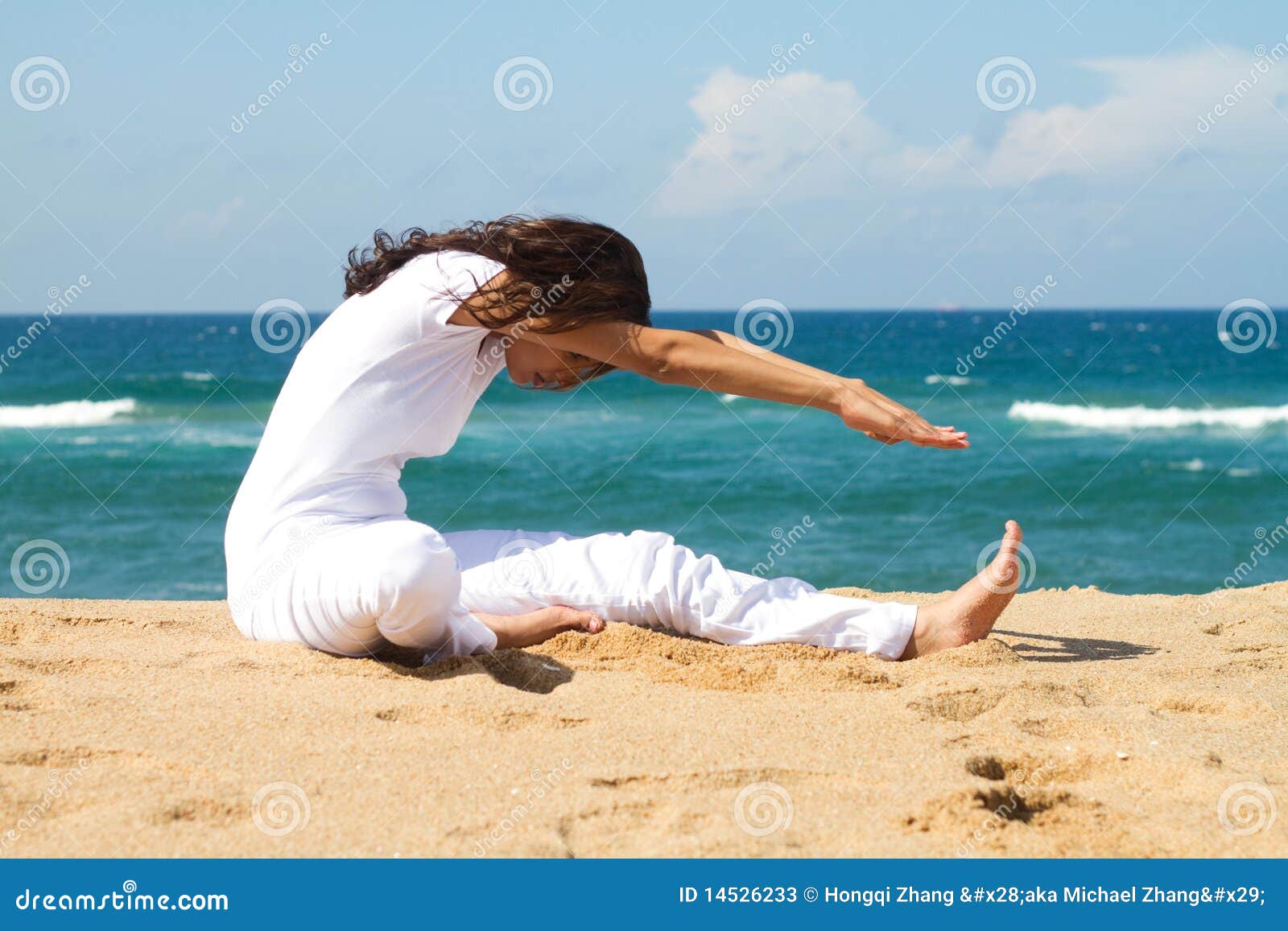 Woman stretching on beach stock image. Image of rear - 14526233