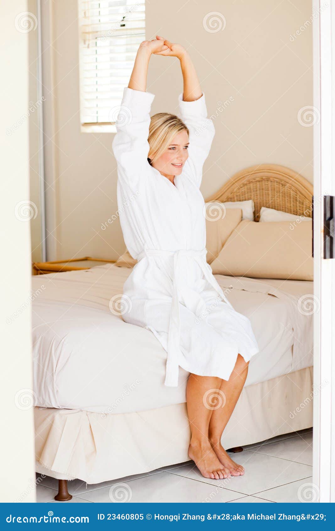 Woman stretching on bed stock image. Image of lifestyle - 23460805