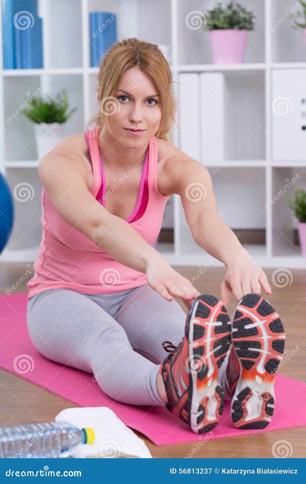 Woman Stretching Hamstring Muscles Stock Image - Image of muscles ...