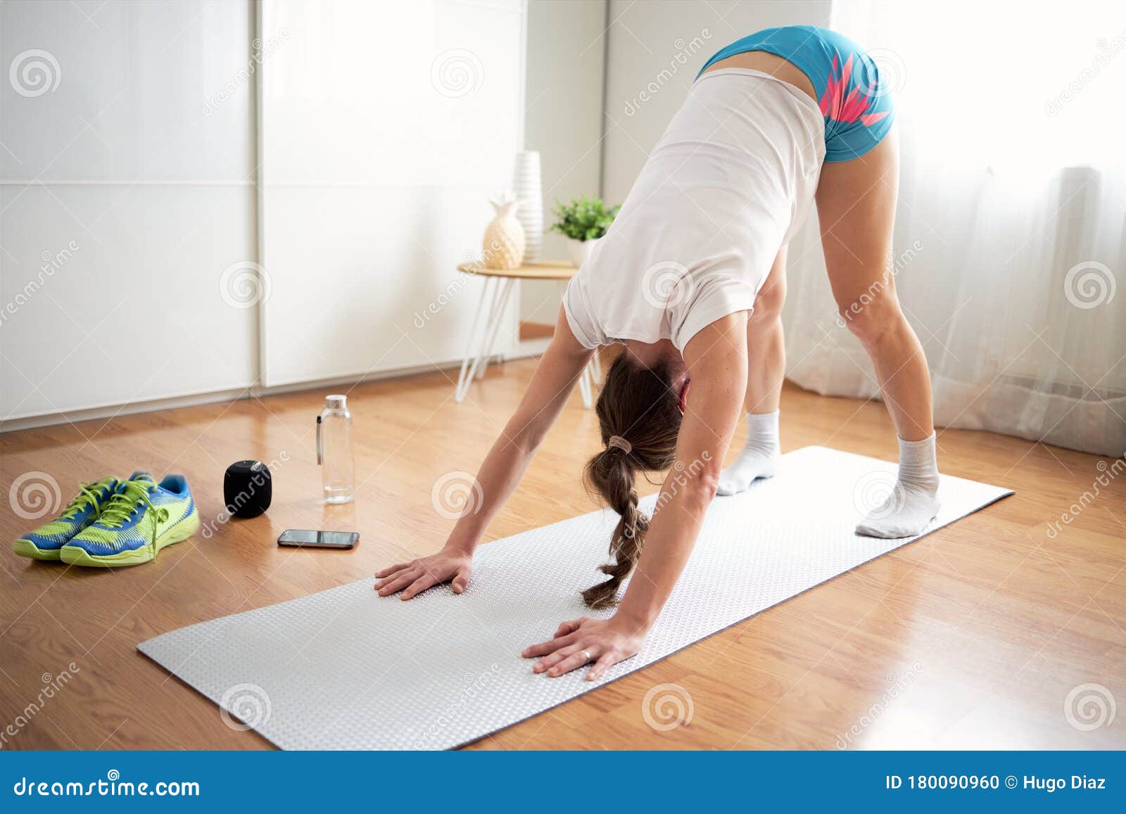 Woman Stretching at Home. Stay at Home Stock Photo - Image of ...