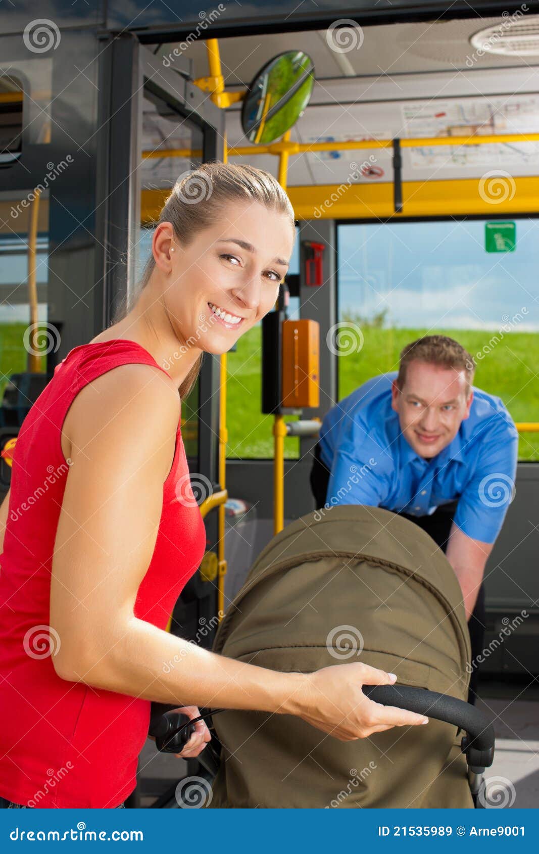 Woman with Stroller Getting into a Bus Stock Image - Image of people ...