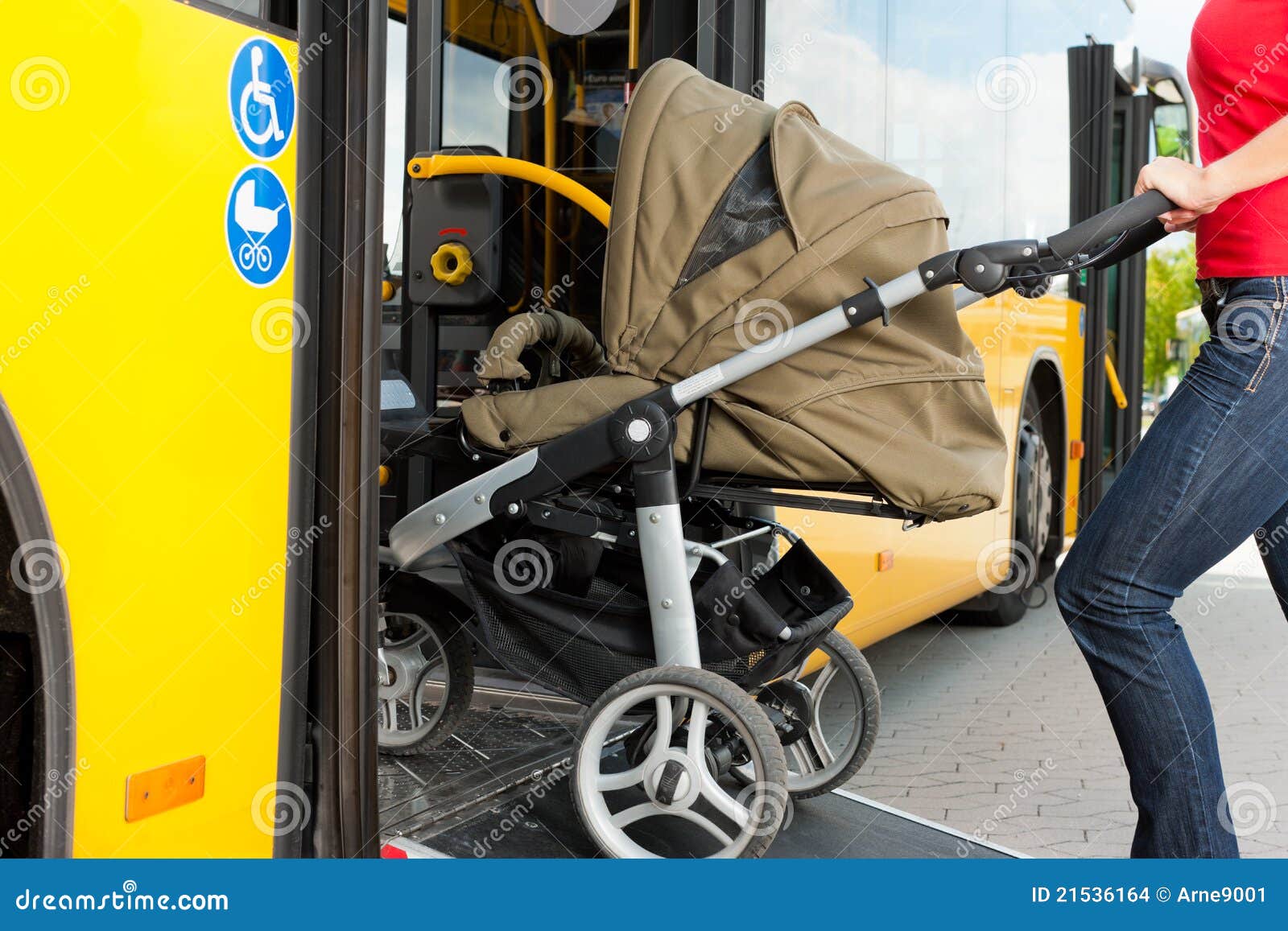 Woman with Stroller Getting into a Bus Stock Photo - Image of woman ...