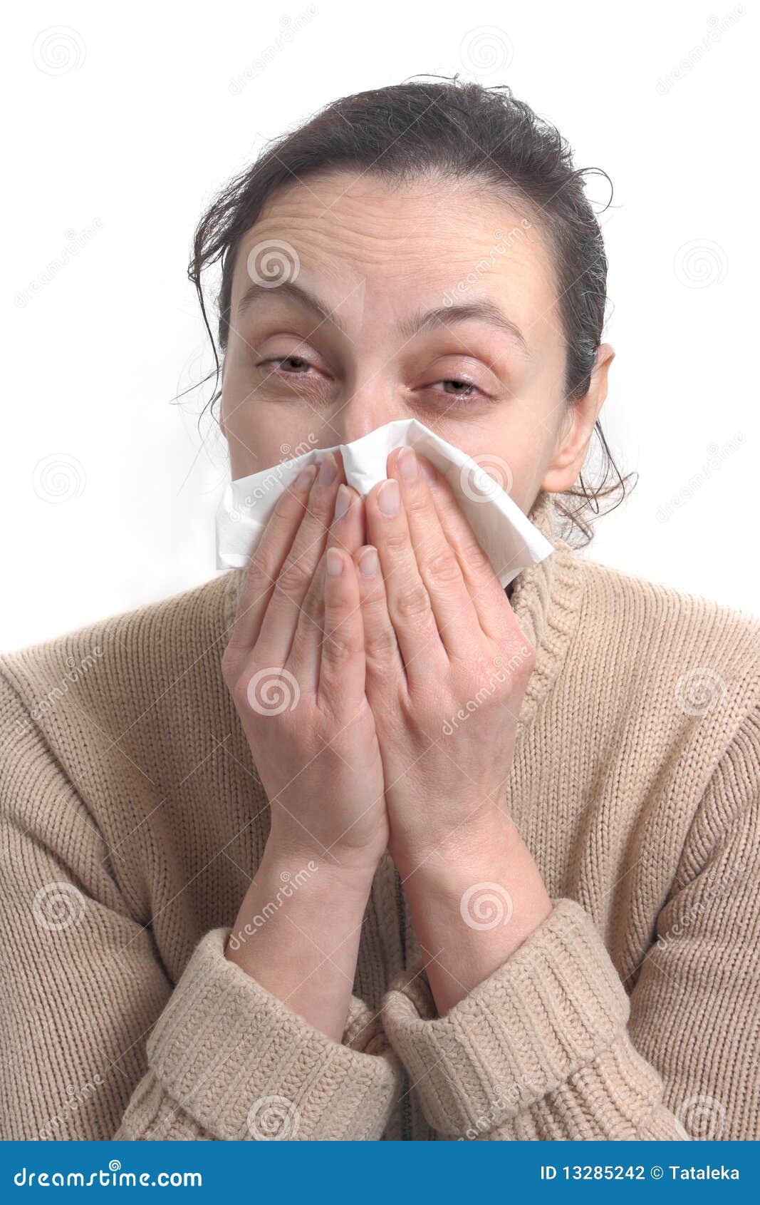 Woman with Strong Flu Blowing Her Nose Stock Photo - Image of nose ...