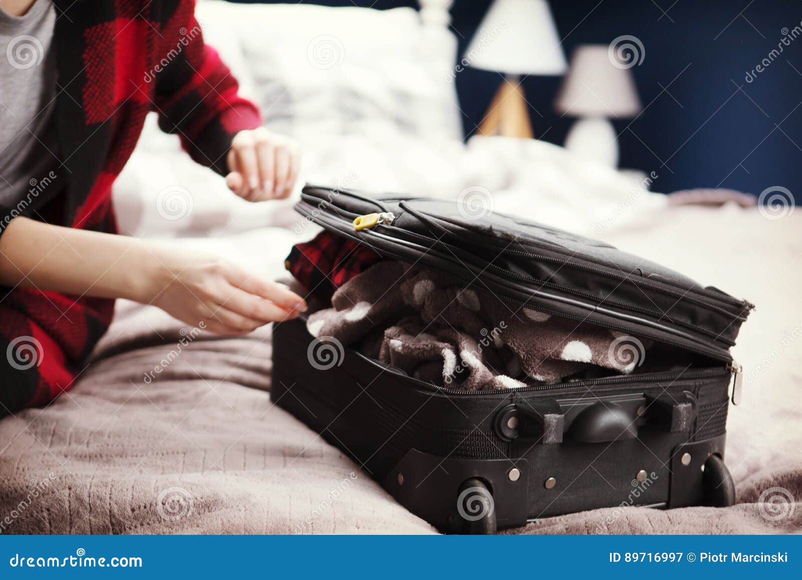 Woman Struggling To Close Suitcase Stock Image - Image of clothing ...