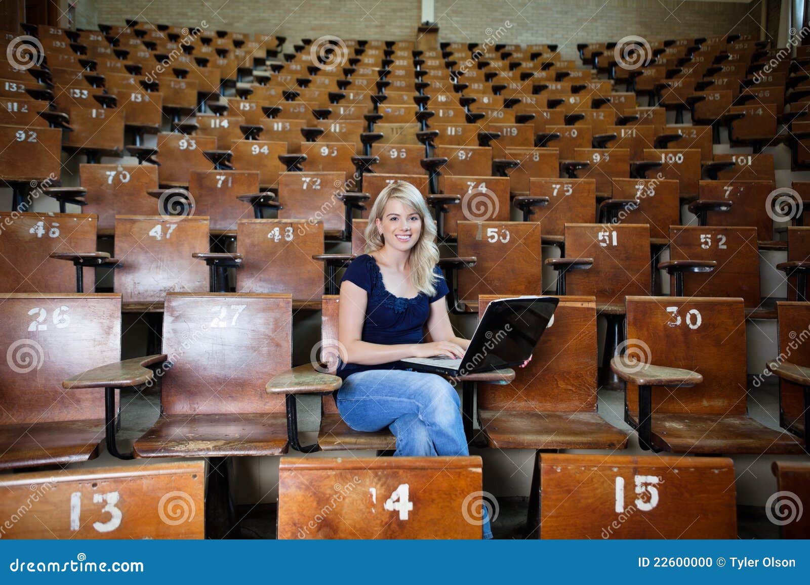 Woman Student in Empty Lecture Hall Stock Photo - Image of hall, book ...