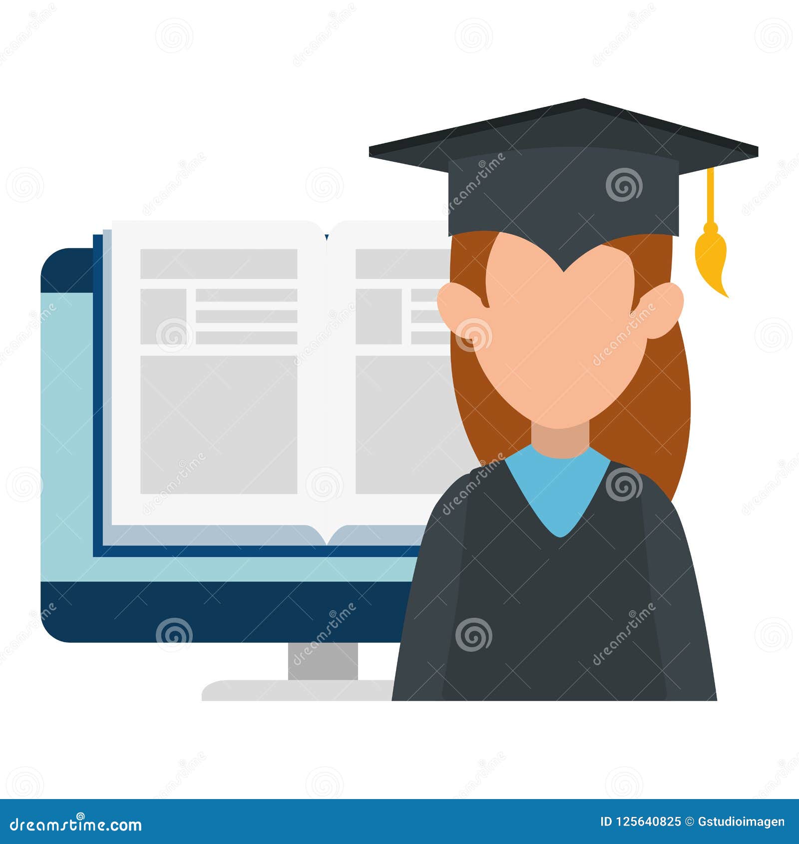 Woman Student Graduated with Computer and Book Stock Vector ...