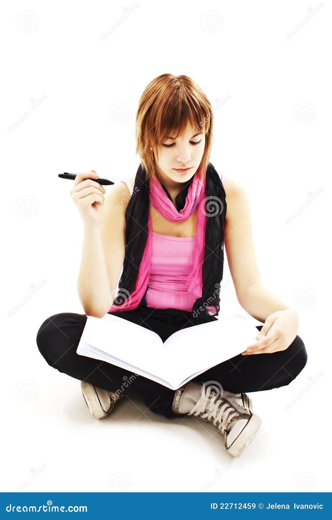 Woman Student Sitting Thinking while Studying Stock Image - Image of ...