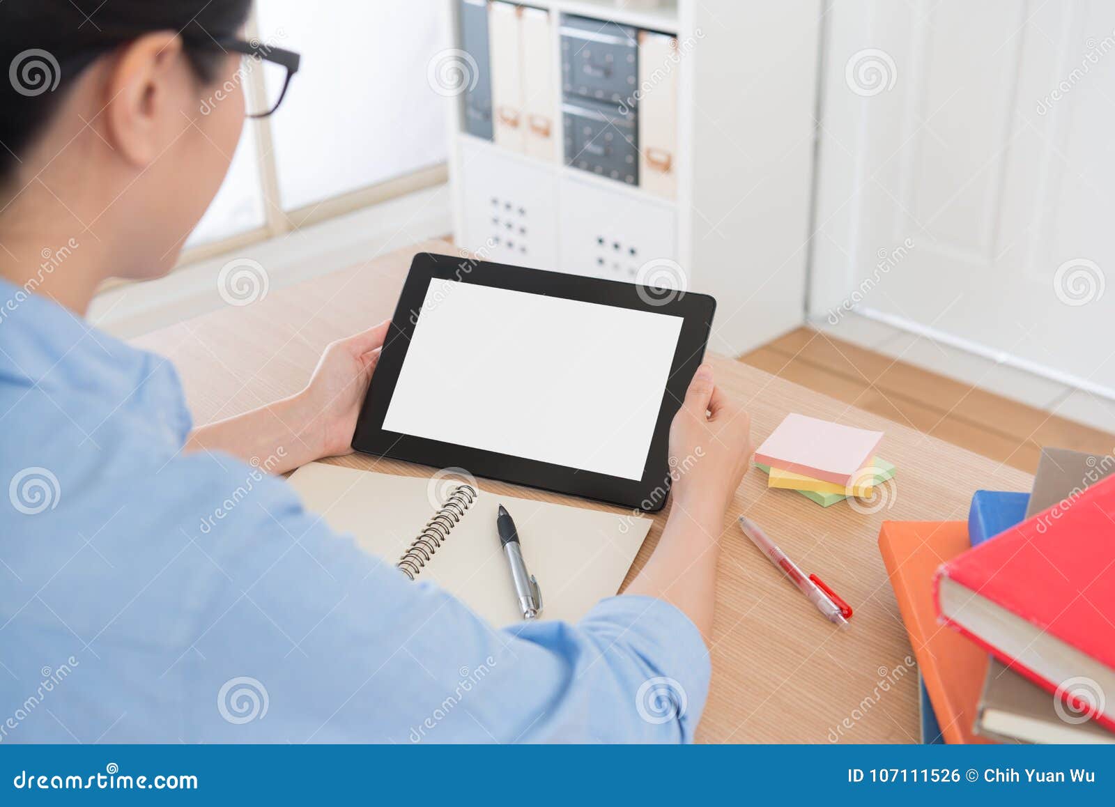 Woman Student Using Mobile Digital Table Studying Stock Photo - Image ...