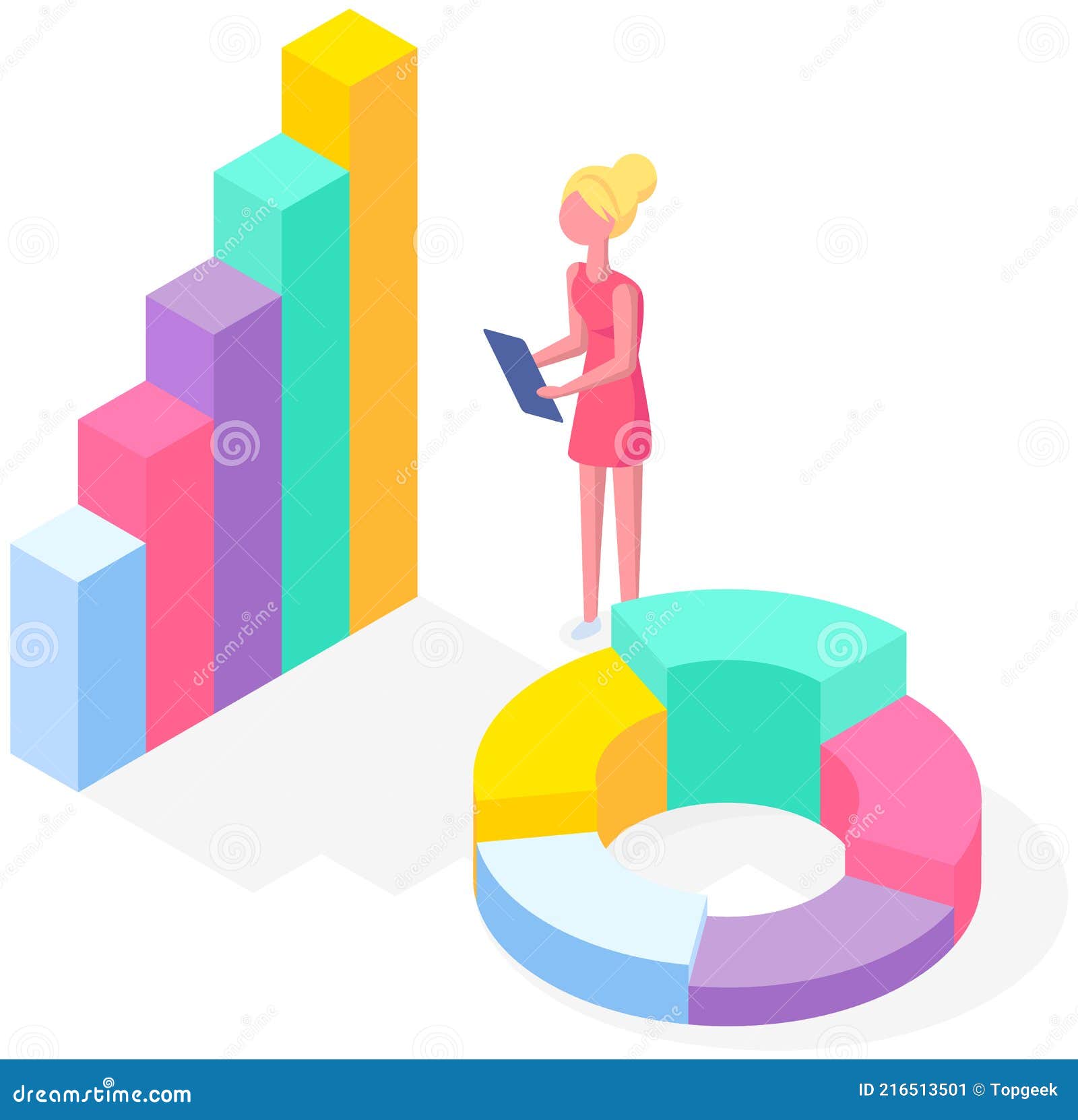 Woman Studies Statistics Shown On Bar Chart. Female Character While ...