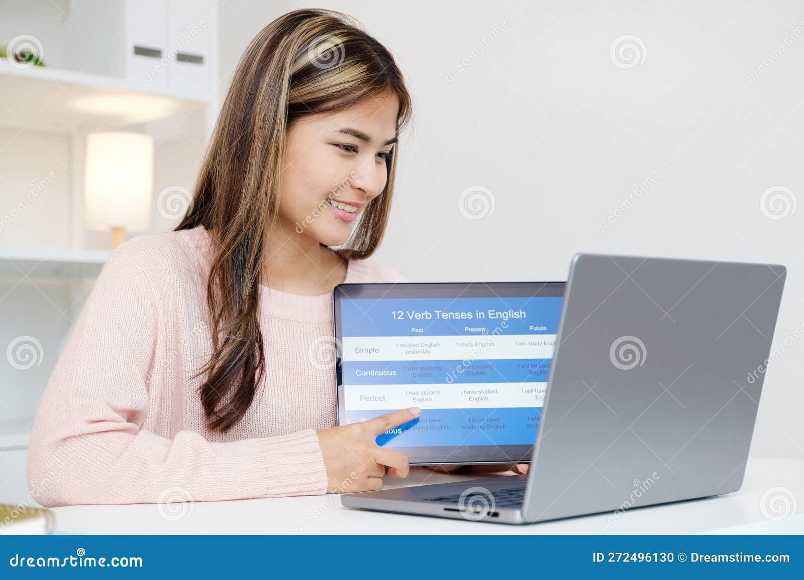 Woman Study English Language Online by Laptop Computer, Learning Online ...