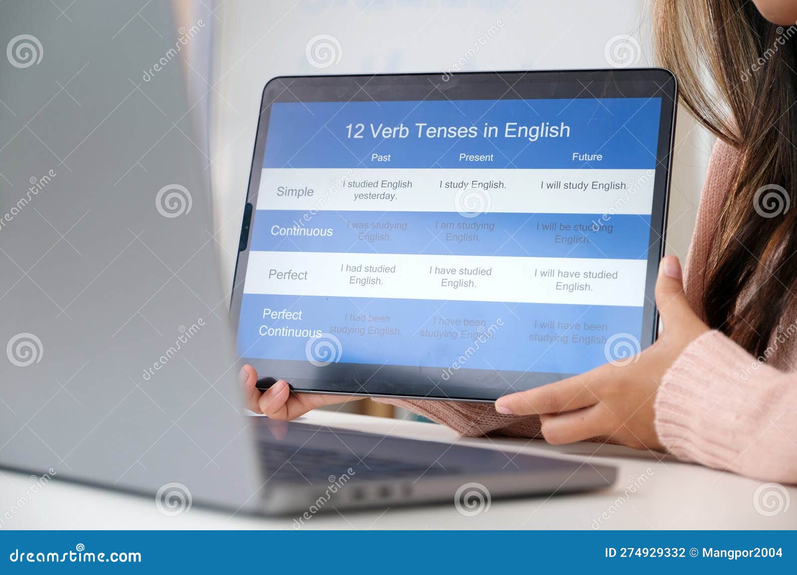 Woman Study English Language Online by Laptop Computer, Learning Online ...