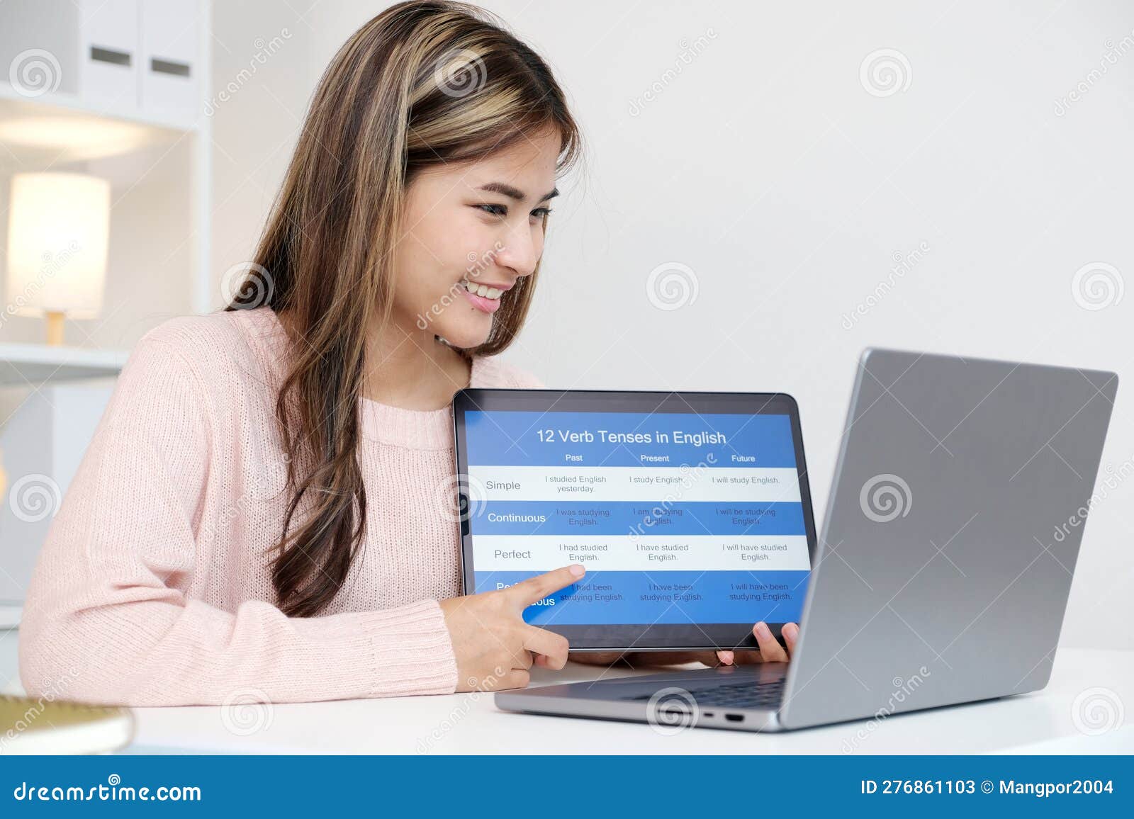 Woman Study English Language Online by Laptop Computer, Learning Online ...