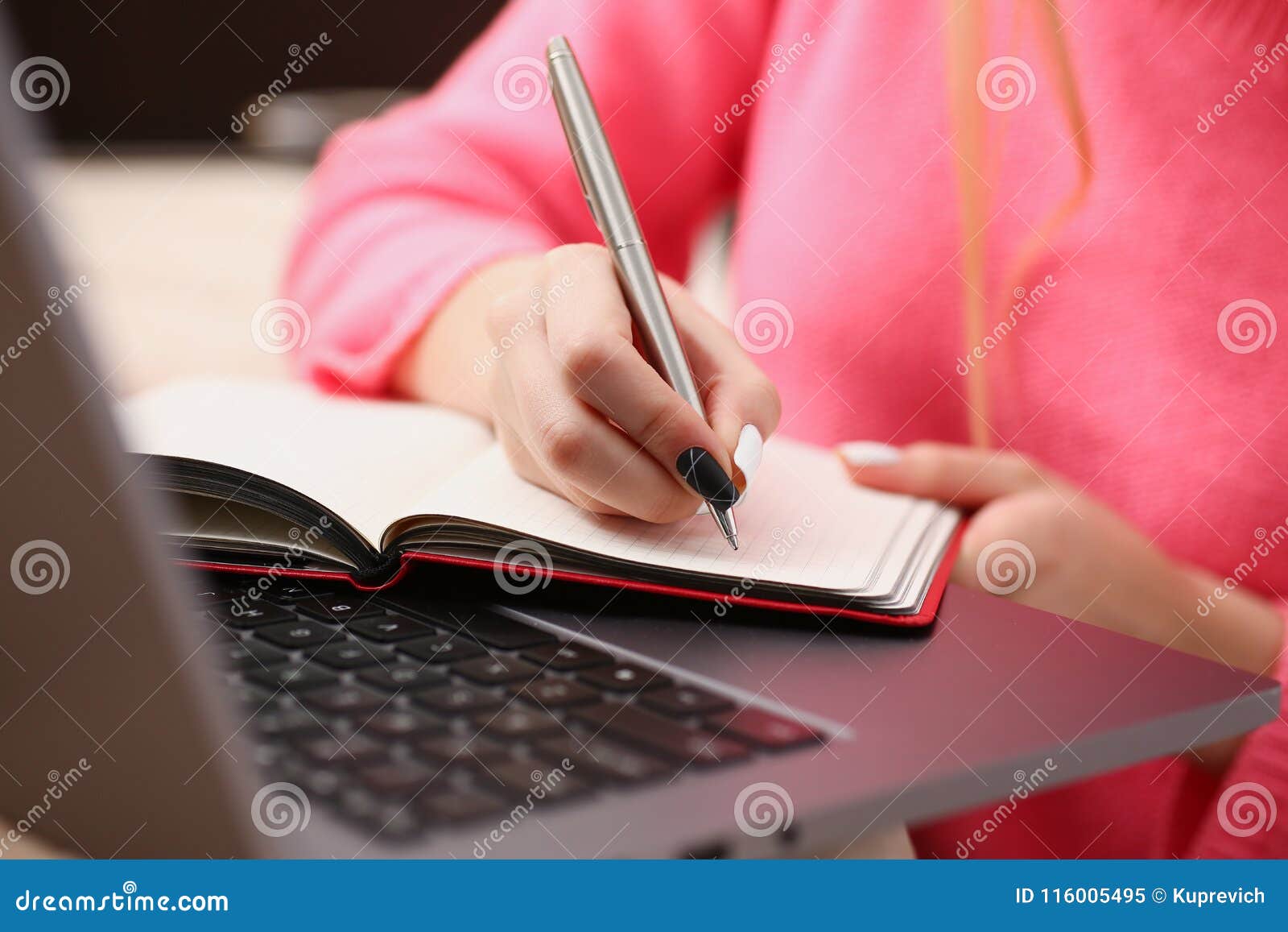 Woman Study Hard Write Down Information To Notebook Stock Image - Image ...