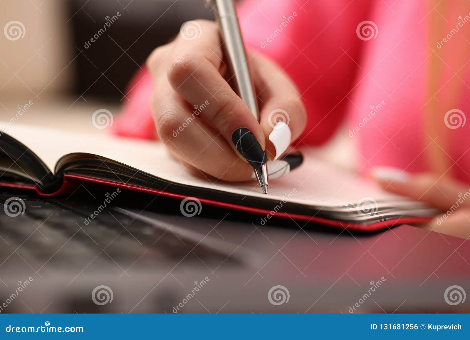 Woman Study Hard Write Down Information To Notebook Stock Photo - Image ...