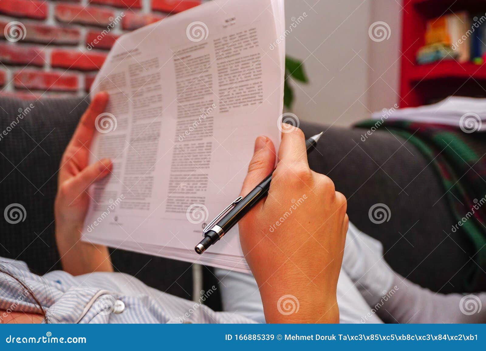 Woman Studying at Home with Pencil and Study Notes in Hands Stock Image ...