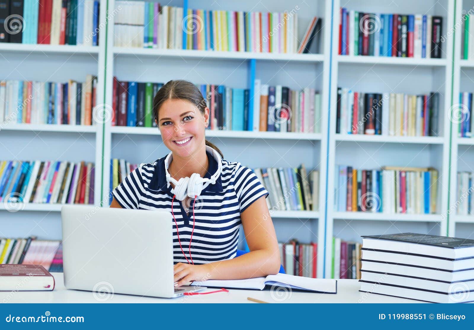 Woman Studying in the Library Stock Image - Image of paper, business ...