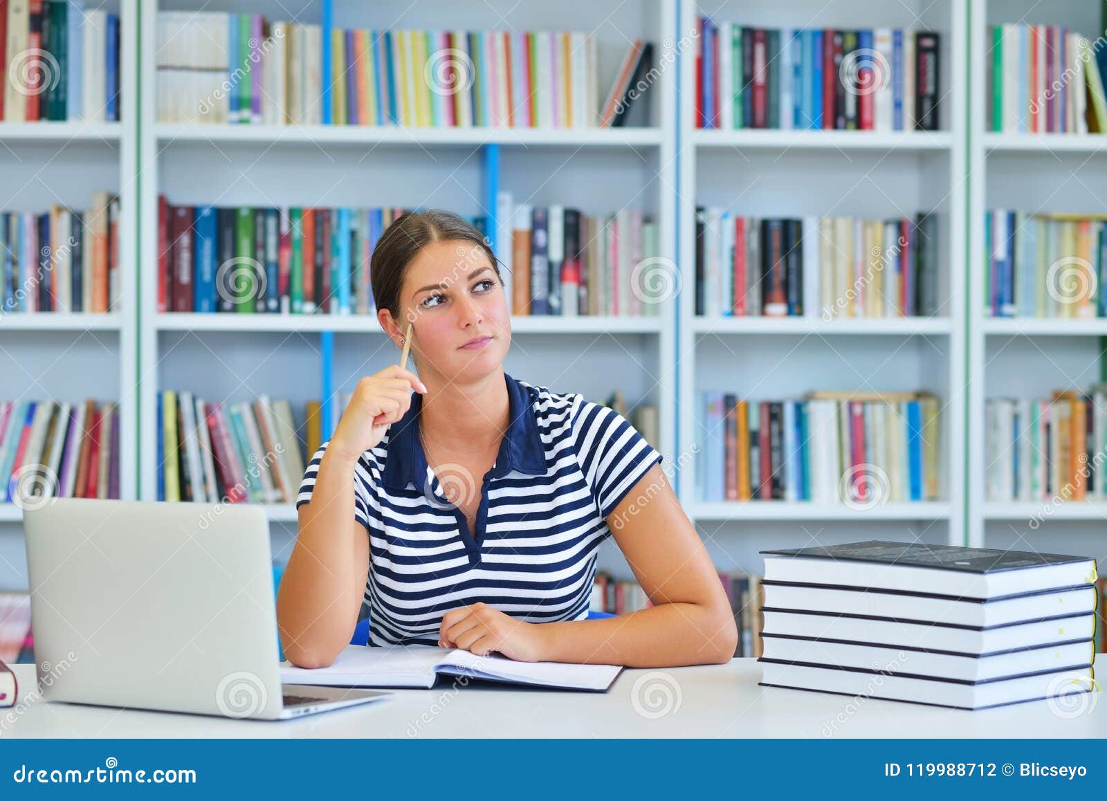 Woman Studying in the Library Stock Photo - Image of cheerful ...