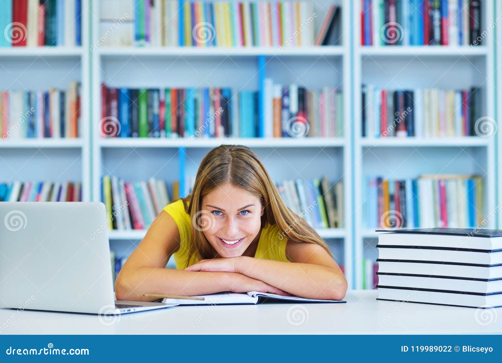 Woman Studying in the Library Stock Photo - Image of book, education ...