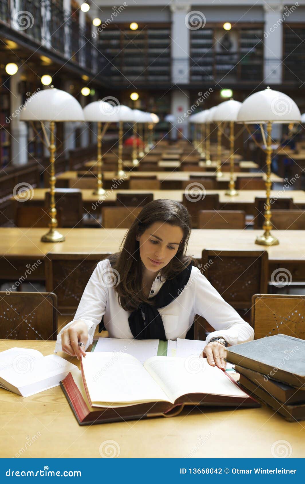 Woman studying in library stock photo. Image of knowledge - 13668042
