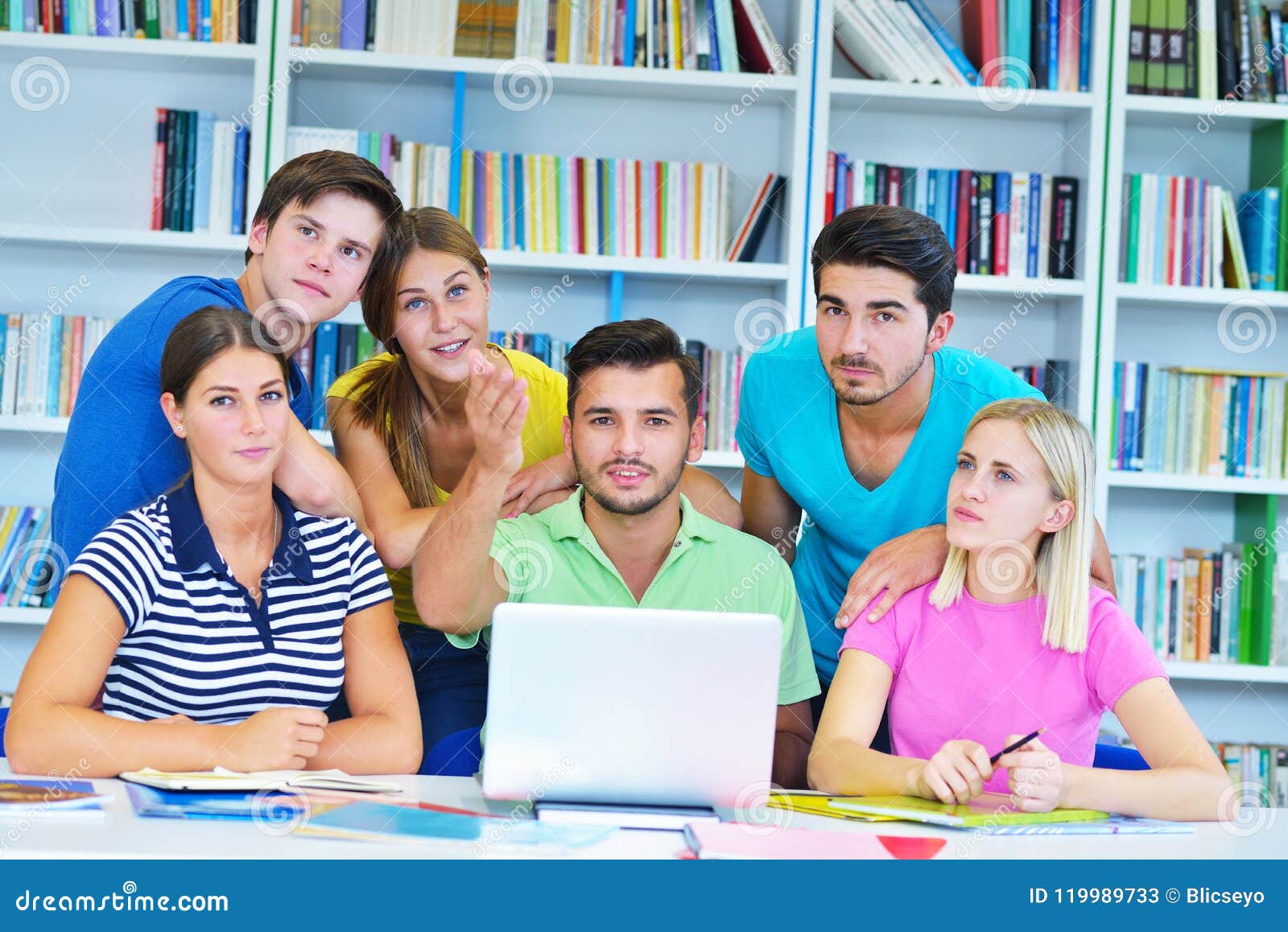 Group of Young People Studying at the Library Stock Image - Image of ...