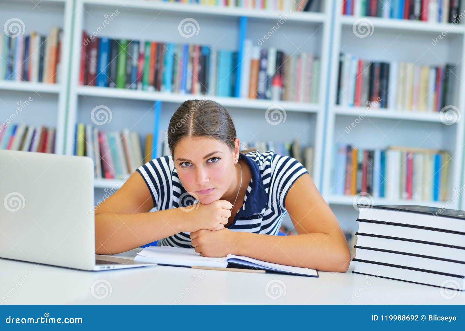 Woman Studying in the Library Stock Photo - Image of business, adult ...