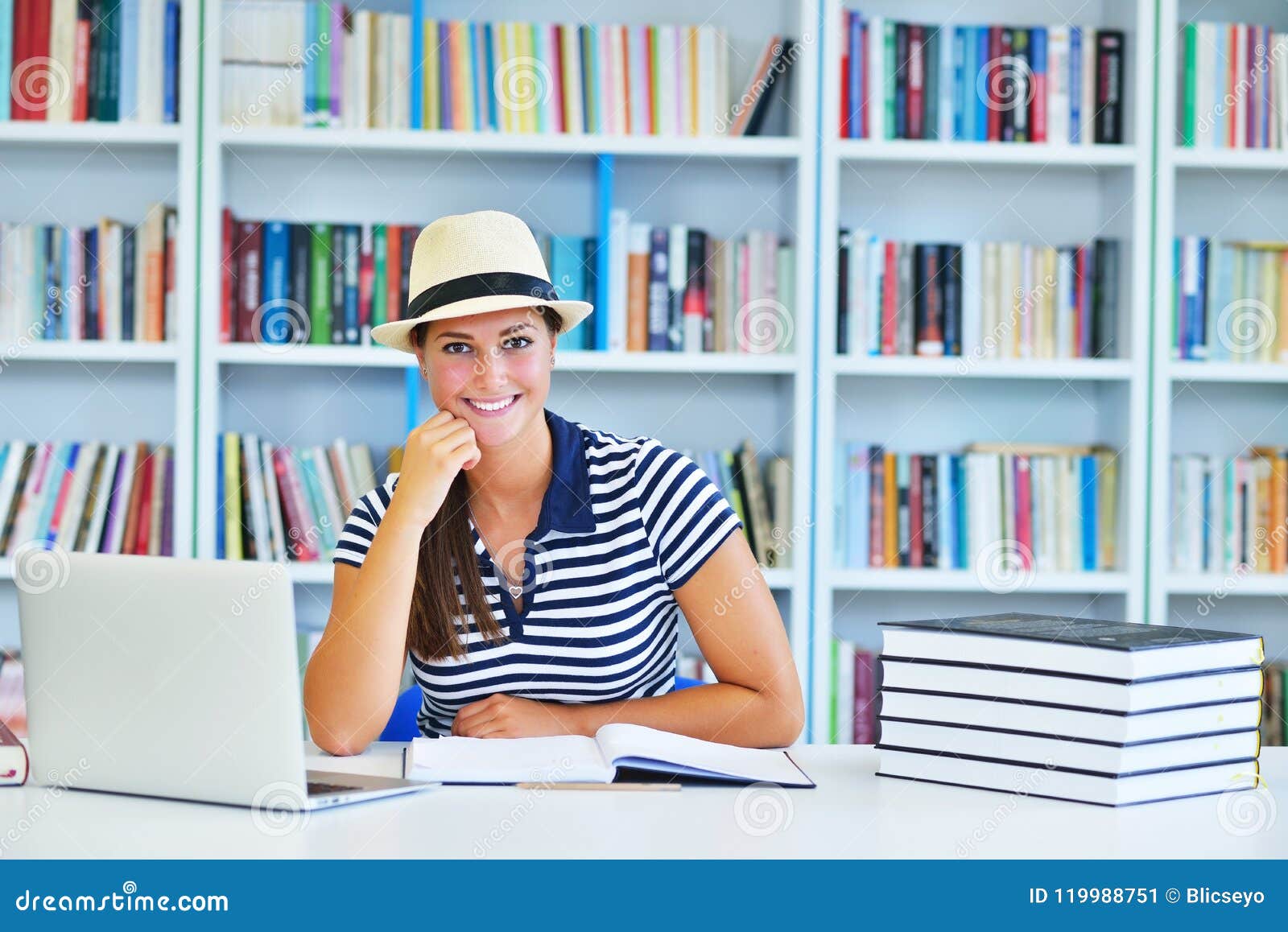 Woman Studying in the Library Stock Image - Image of girl, people ...