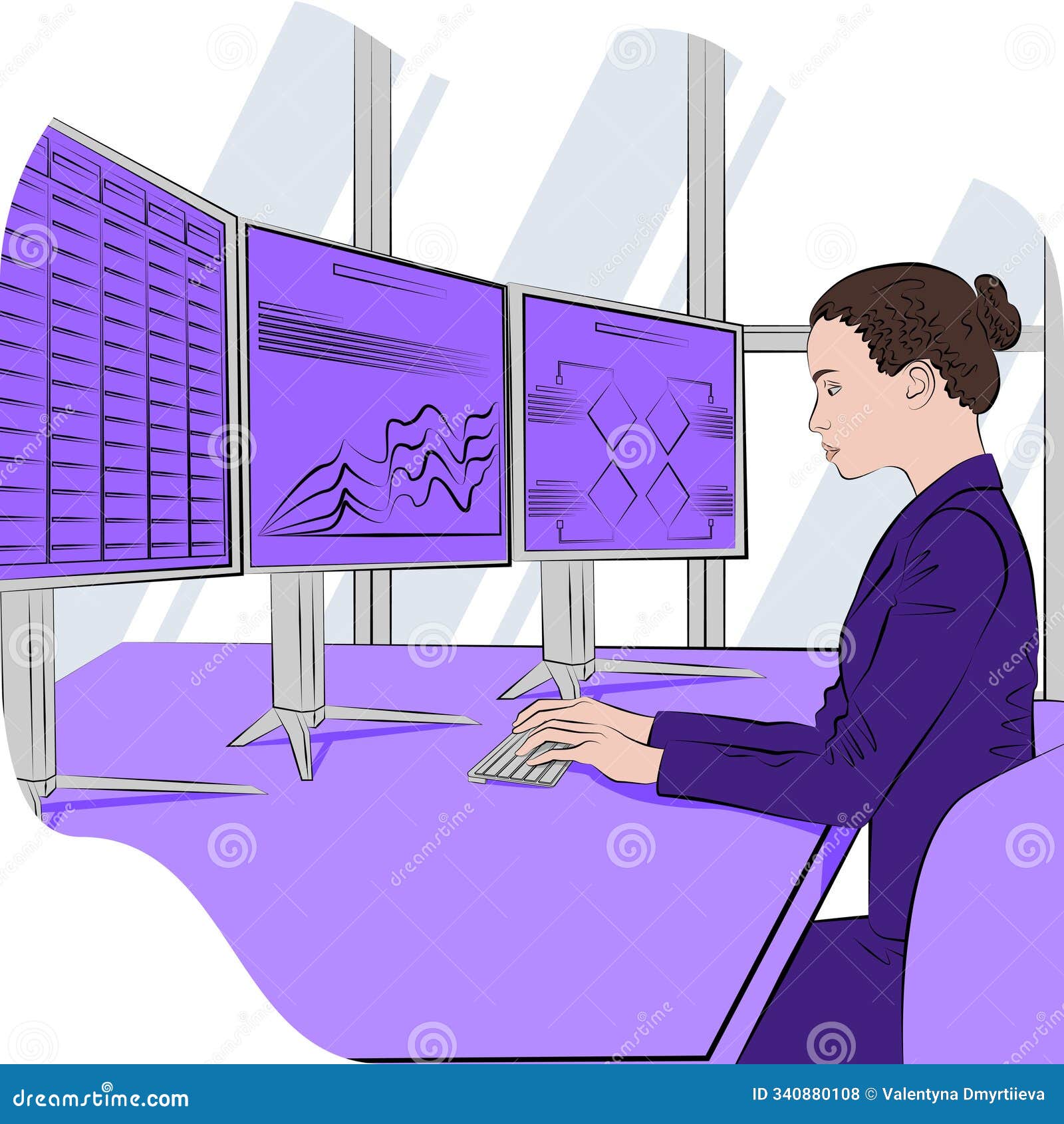 A Woman is Studying the Reports. Outline Stock Illustration ...