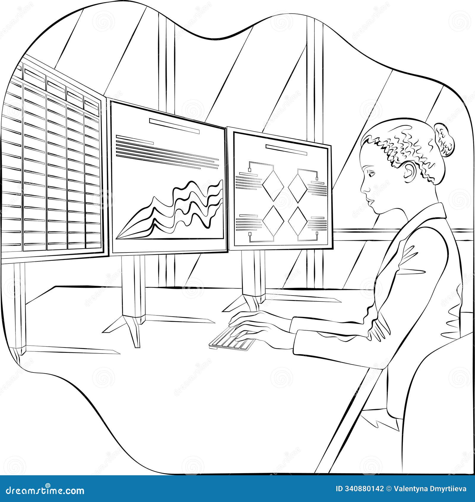 A Woman is Studying the Reports. Sketch Stock Illustration ...