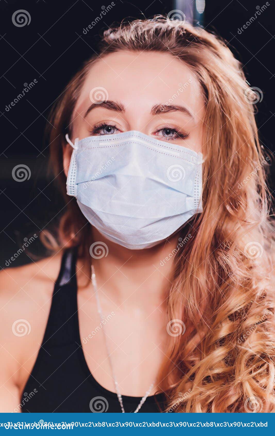 Woman Suffer from Cough with Face Mask Protection. Stock Image - Image ...