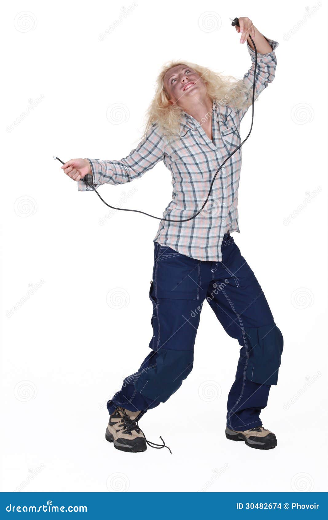 Woman Suffering from Electrocution Stock Photo - Image of cable ...