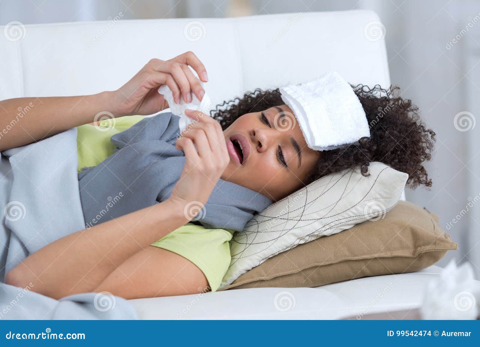 Woman suffering with flu stock photo. Image of fever - 99542474