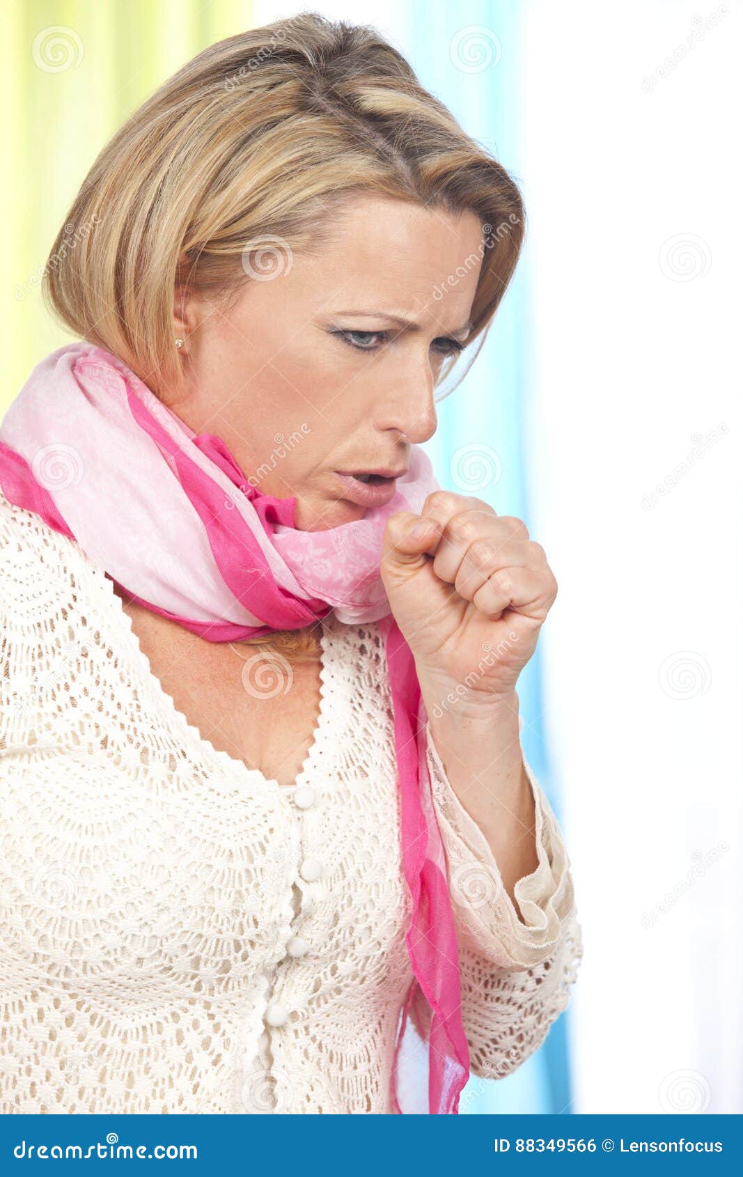 Woman Suffers from Coughing Stock Photo - Image of tightening, toilet ...