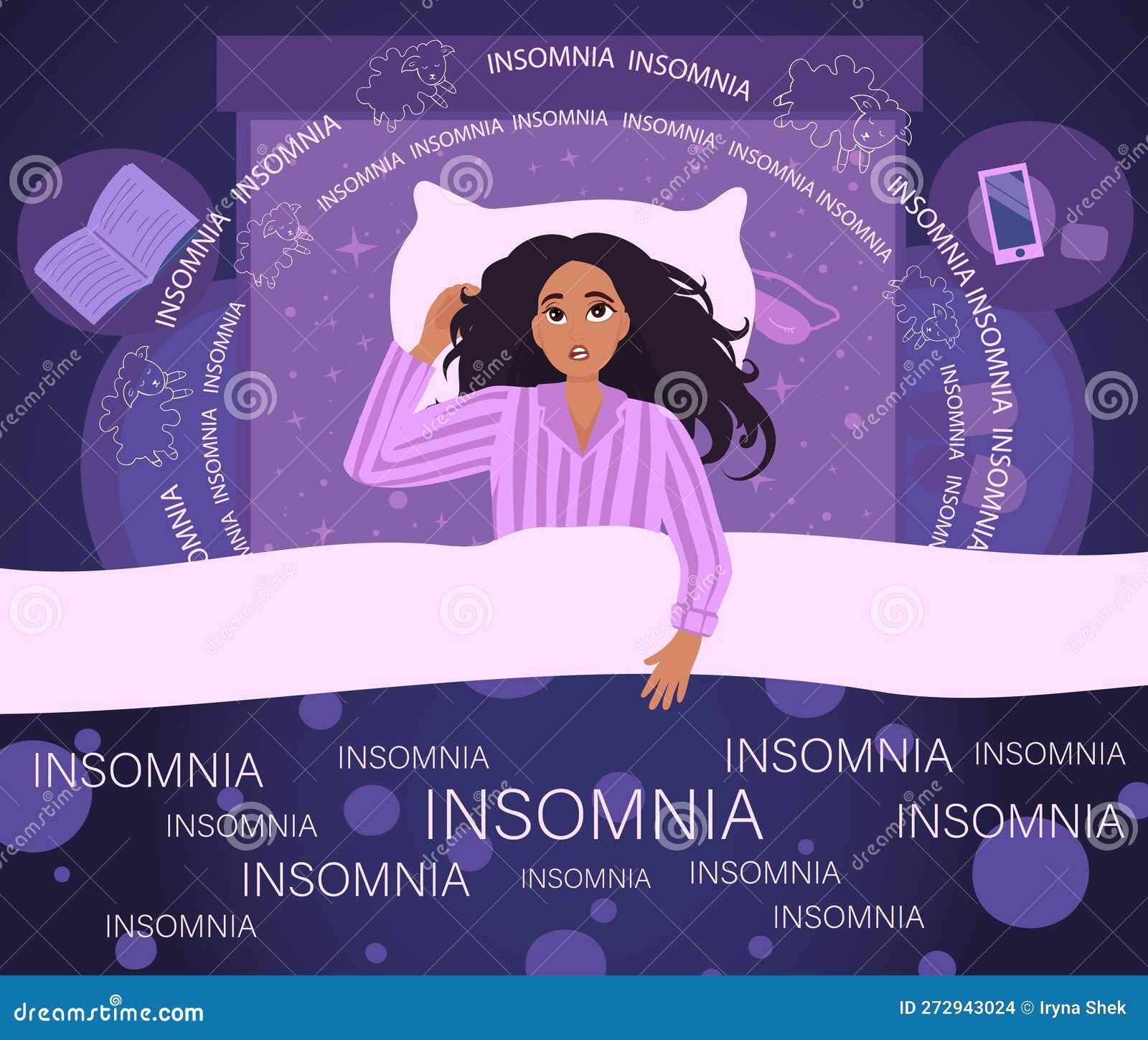 Woman Suffers from Insomnia, Sleeping Problem Stock Vector ...
