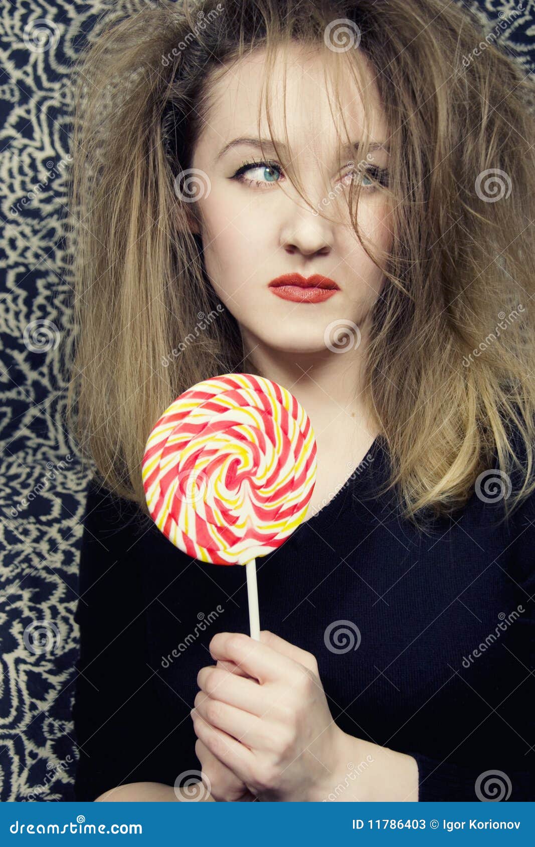 Woman with a sugar candy stock image. Image of long, lips - 11786403