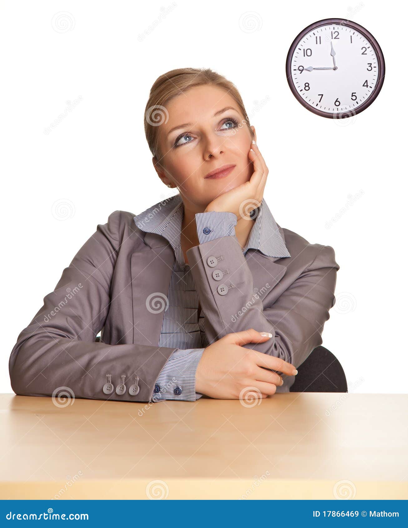 Woman in Suit Sitting at the Desk Stock Image - Image of woman ...