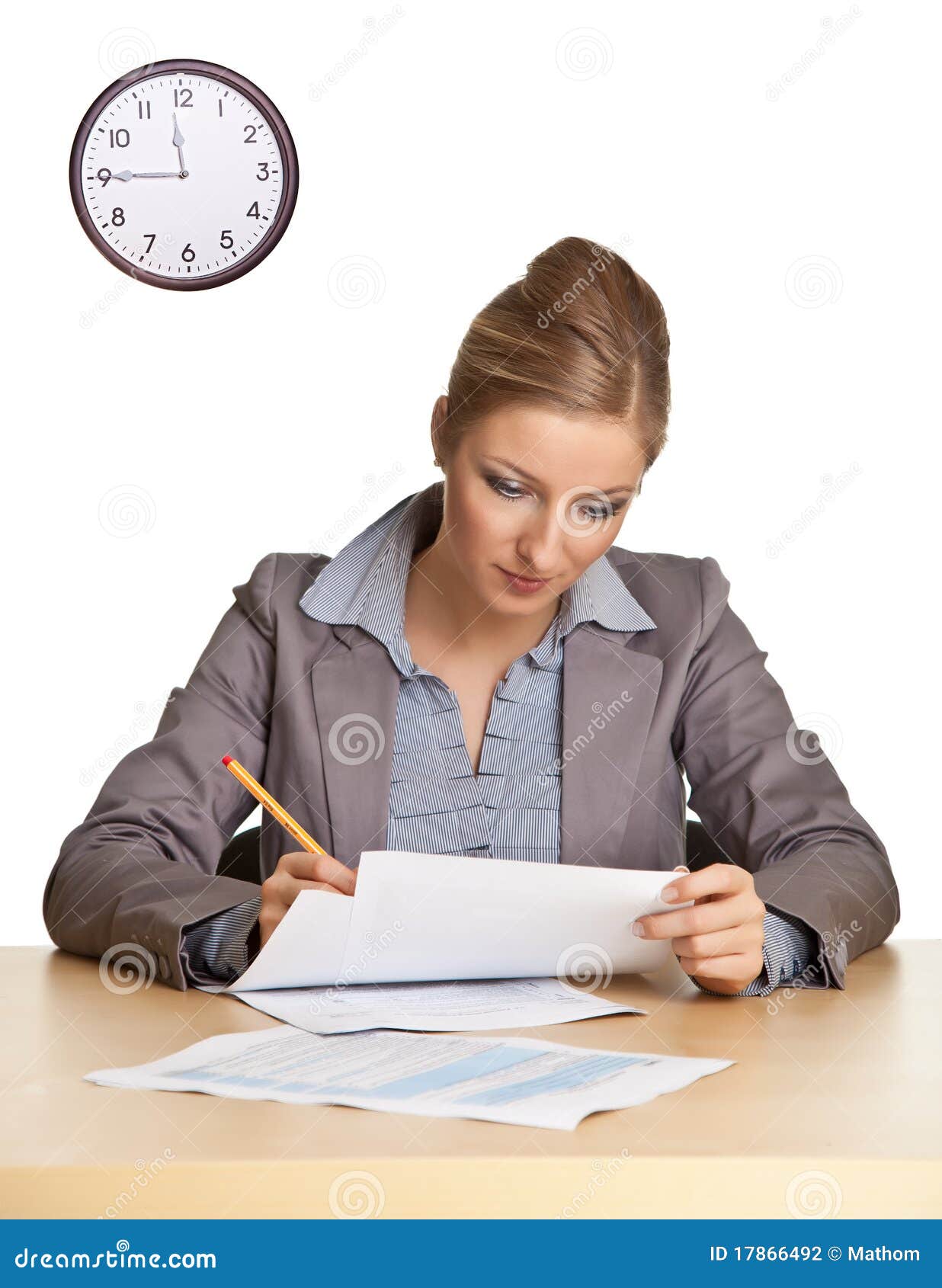 Woman in Suit Sitting at the Desk Stock Photo - Image of bureaucracy ...