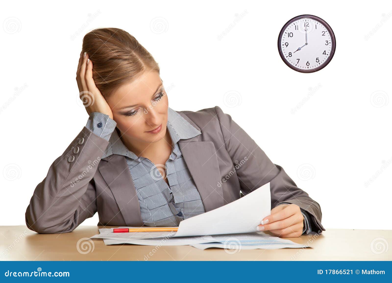 Woman in Suit Sitting at the Desk Stock Image - Image of woman, desk ...