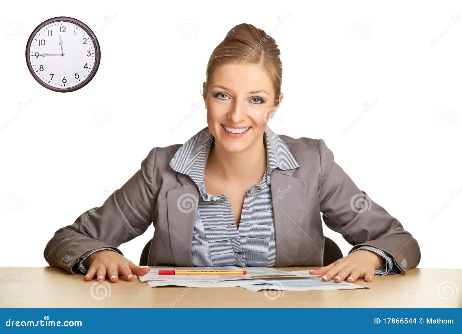 Woman in Suit Sitting at the Desk Stock Photo - Image of blond, office ...