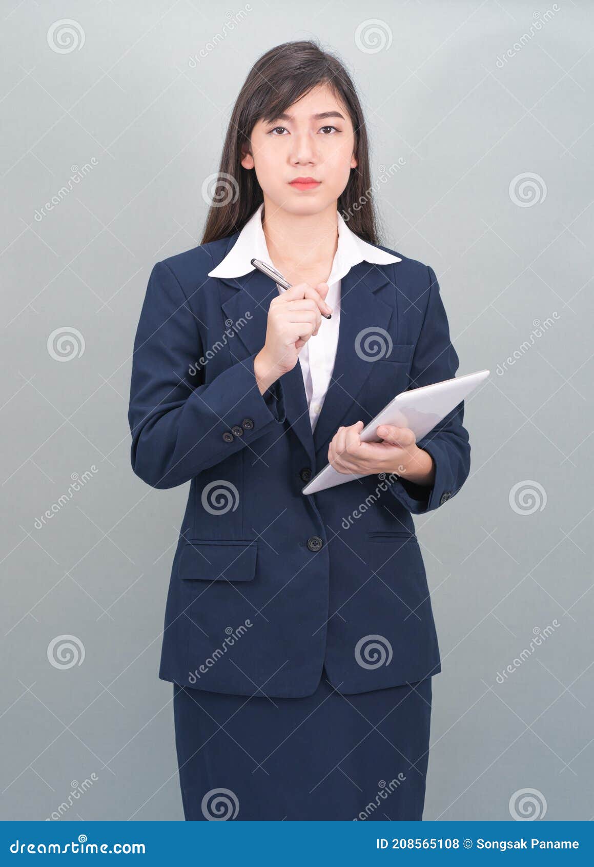 Woman in Suit Using Computer Digital Tablet Stock Photo - Image of copy ...