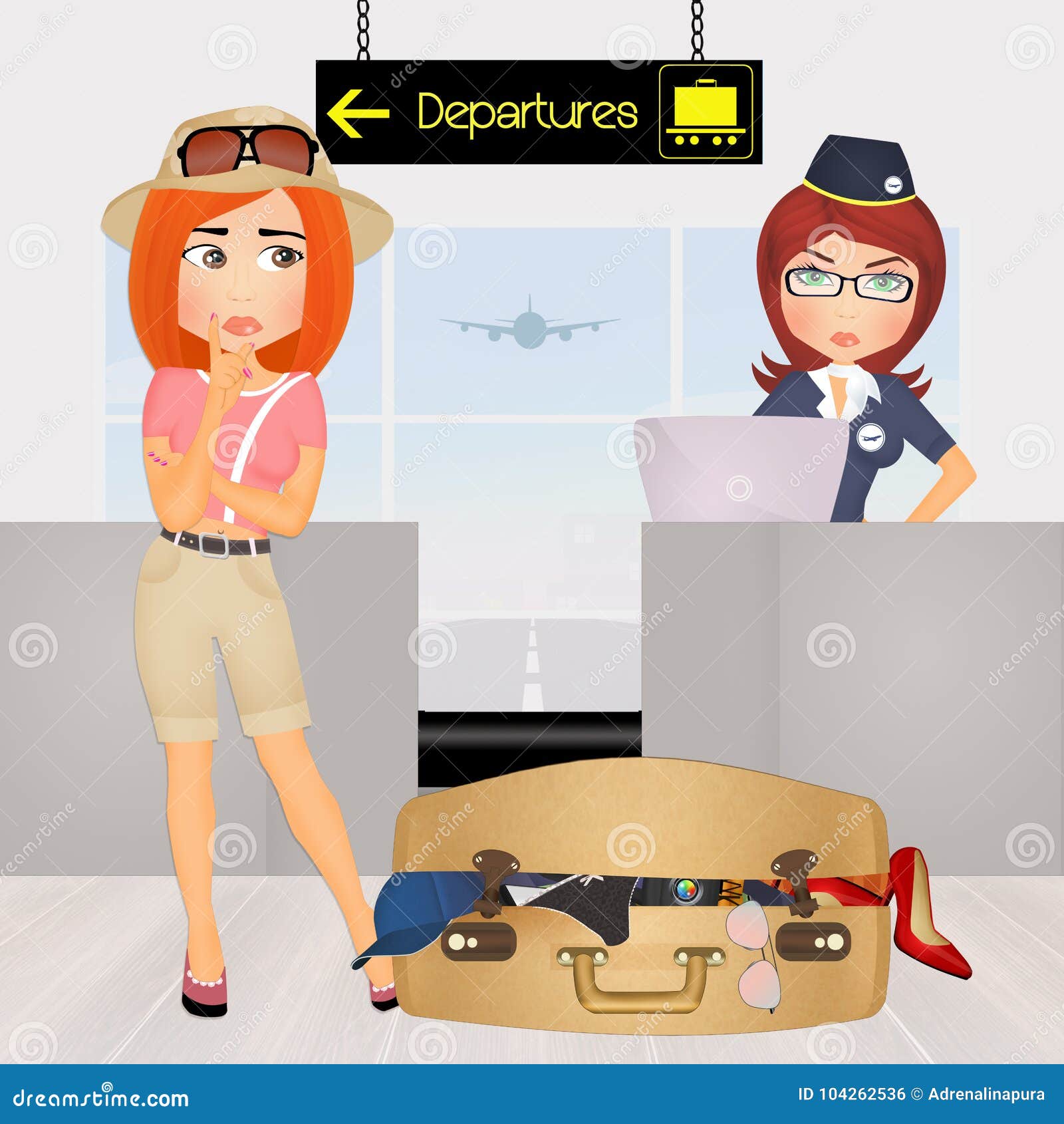 Woman with a Suitcase Too Full Stock Illustration - Illustration of ...