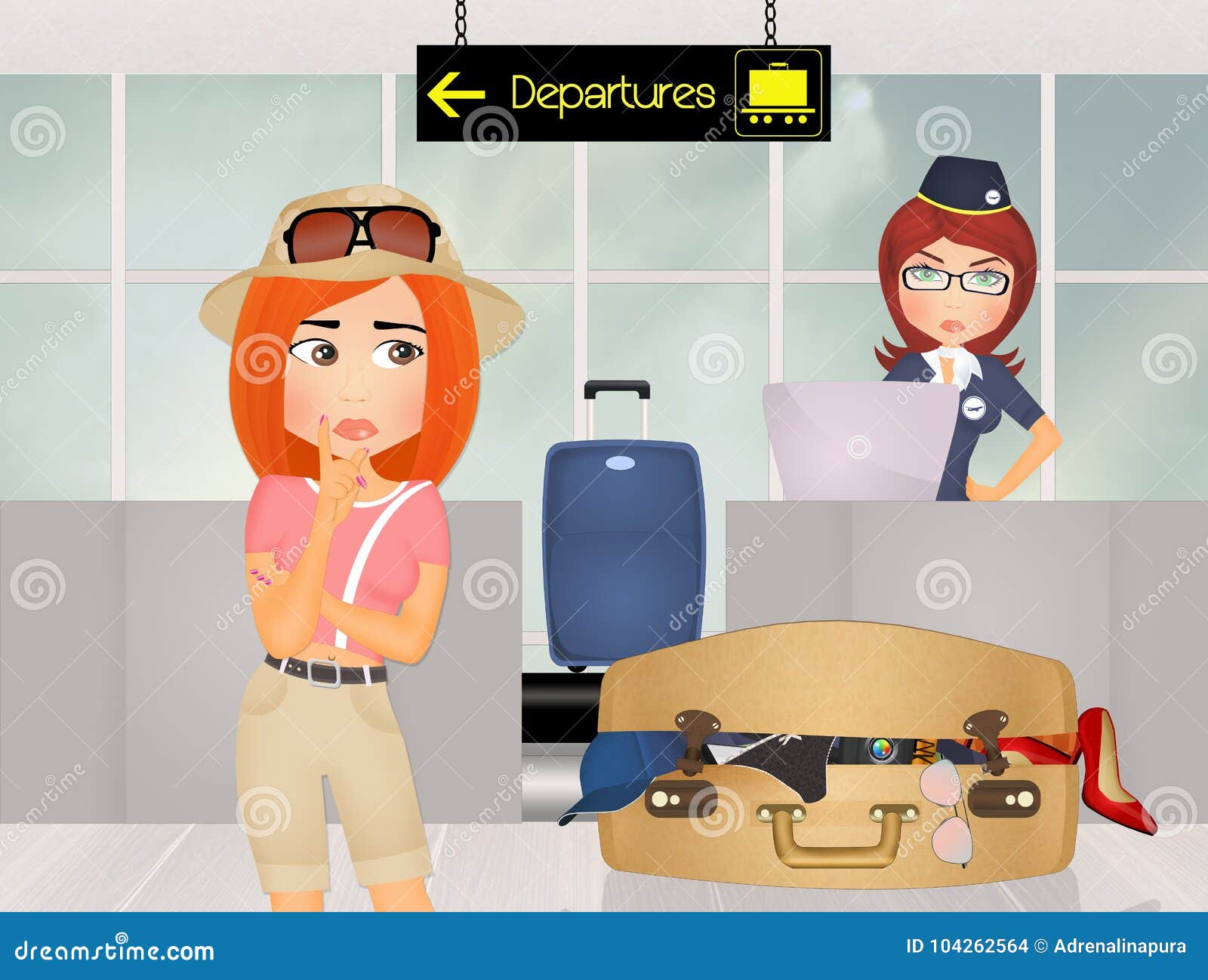 Woman with a Suitcase Too Full Stock Illustration - Illustration of ...