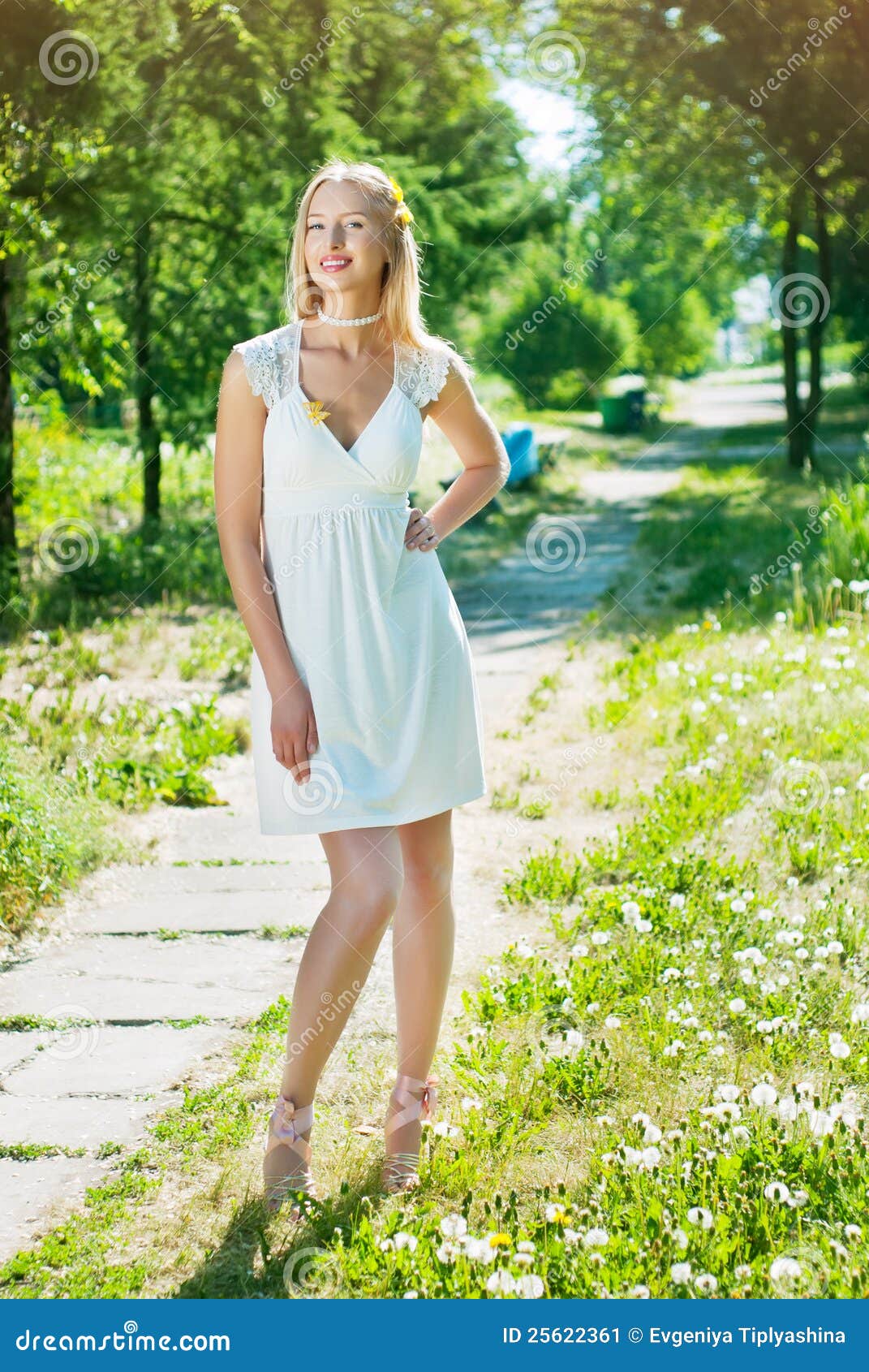 Woman in Summer Dress Walking Stock Image - Image of adult, flowers ...