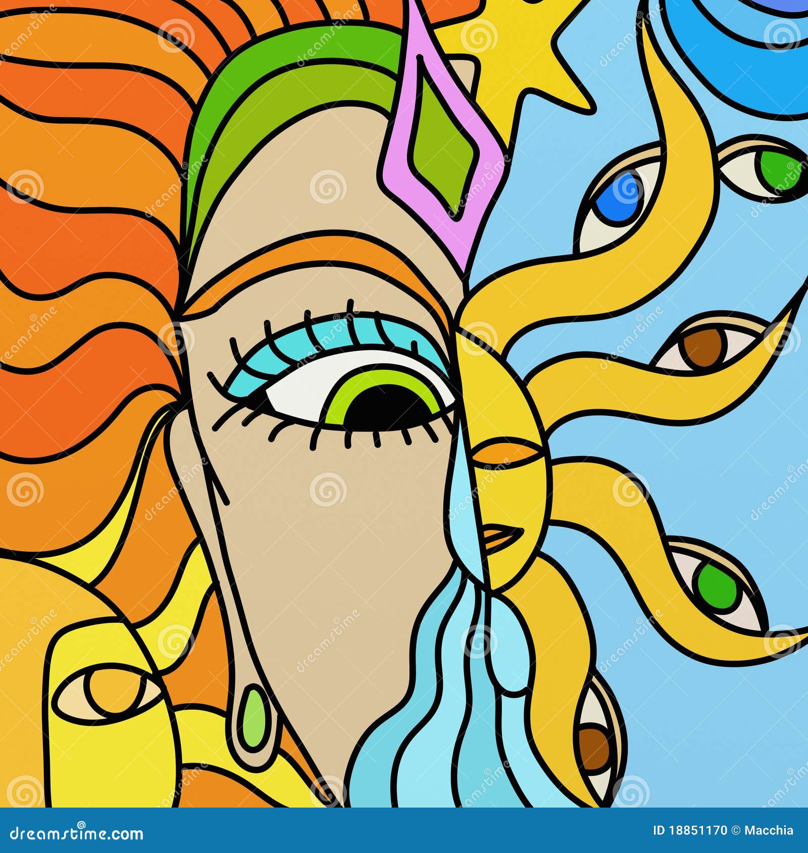 Woman and sun stock illustration. Illustration of artistic - 18851170