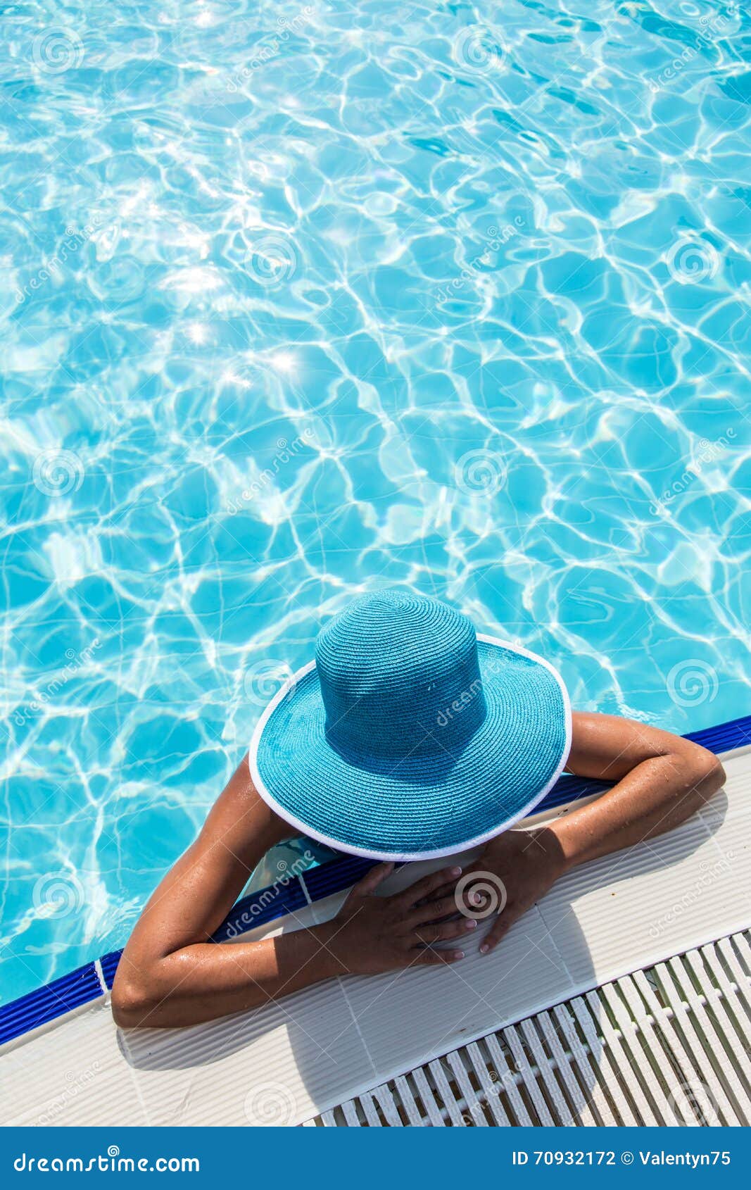 Woman in Sun Hat in a Swimming Pool. Top View. Stock Photo - Image of ...